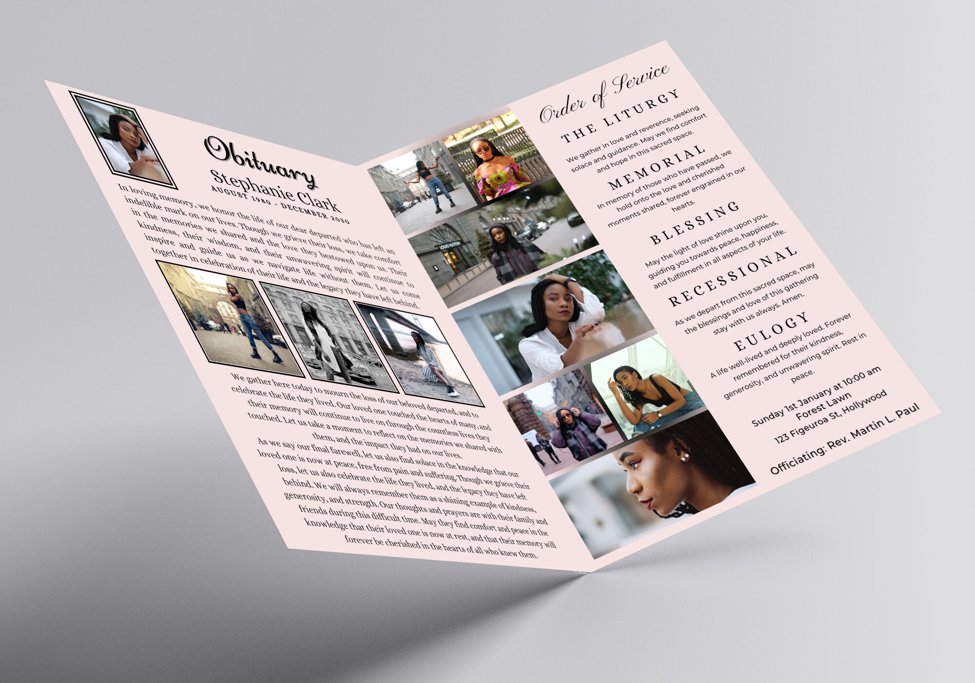 Funeral Program Template | Light Pink Square Grid Photo Collage | 4 ...