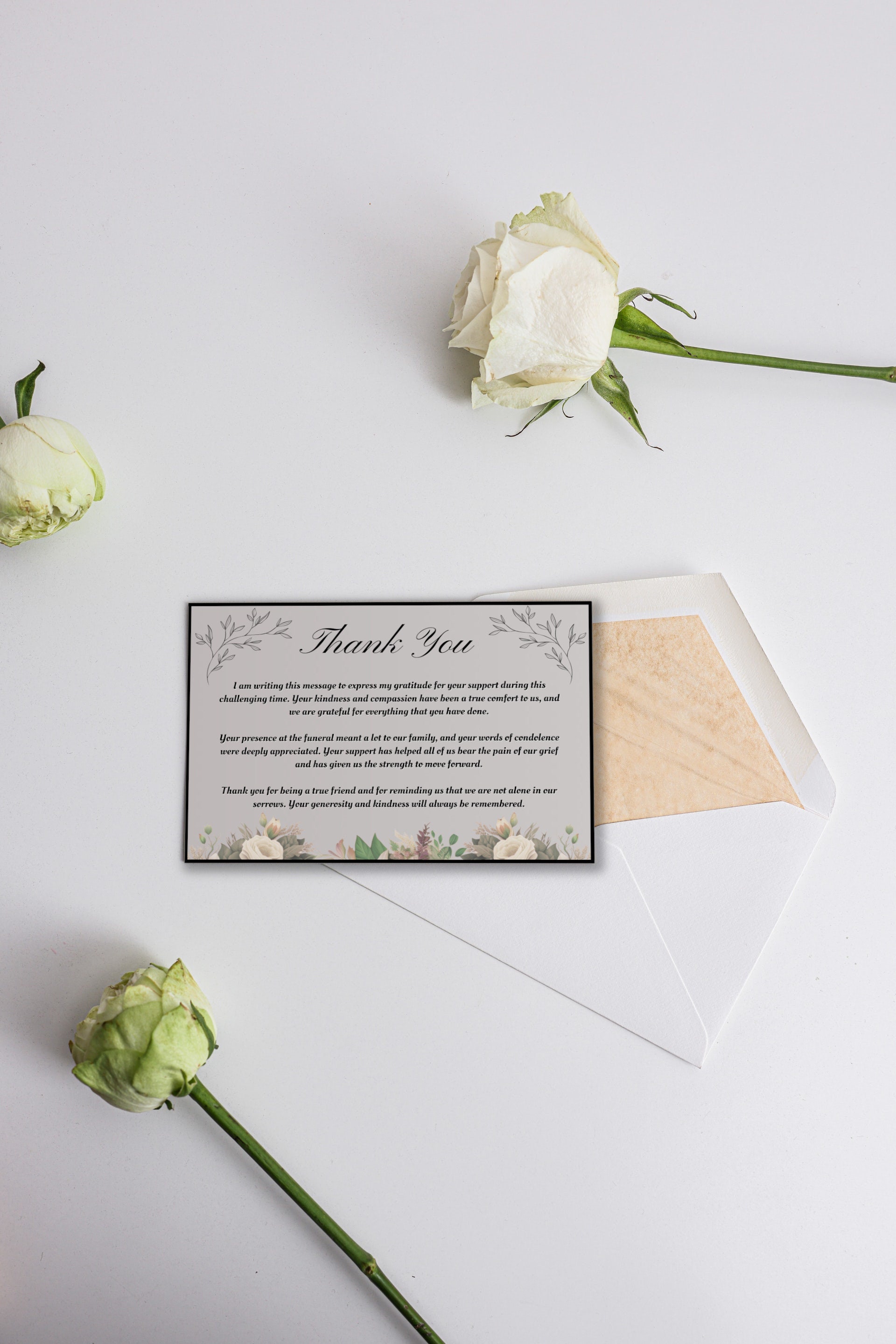 Editable Funeral Thank You Card Template - Printable Sympathy Card ...