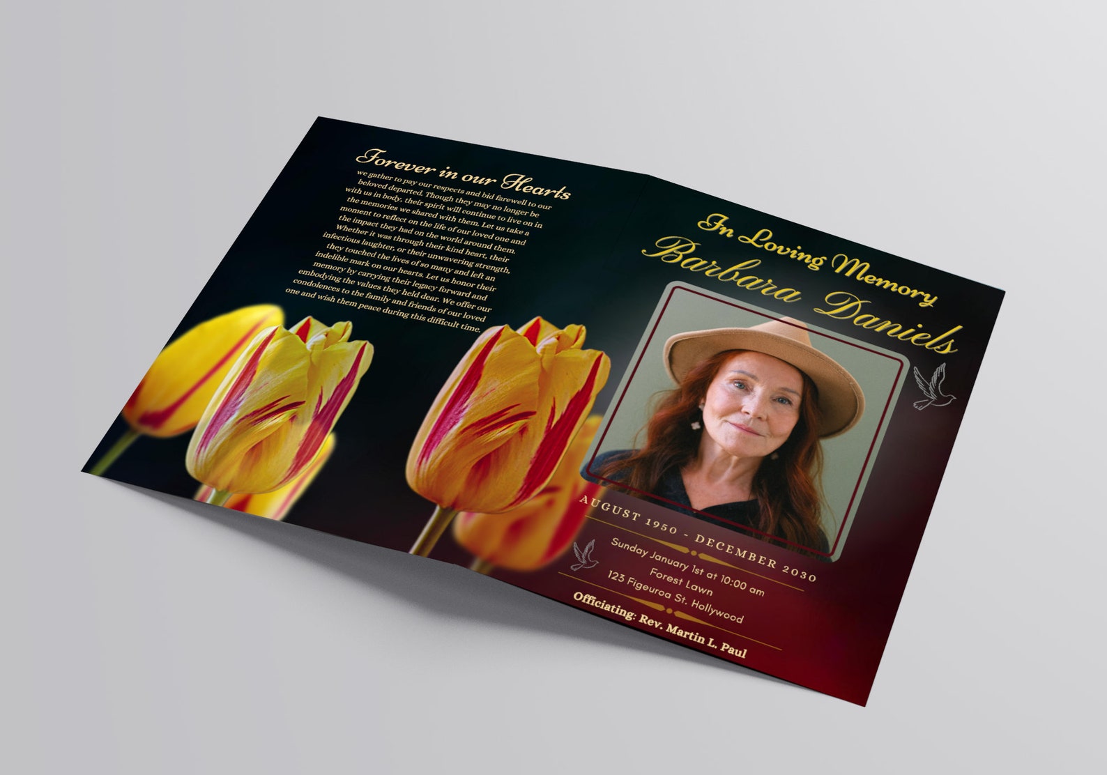 Funeral Program Bi-fold Brochure Flower Template Design - Self Editable ...