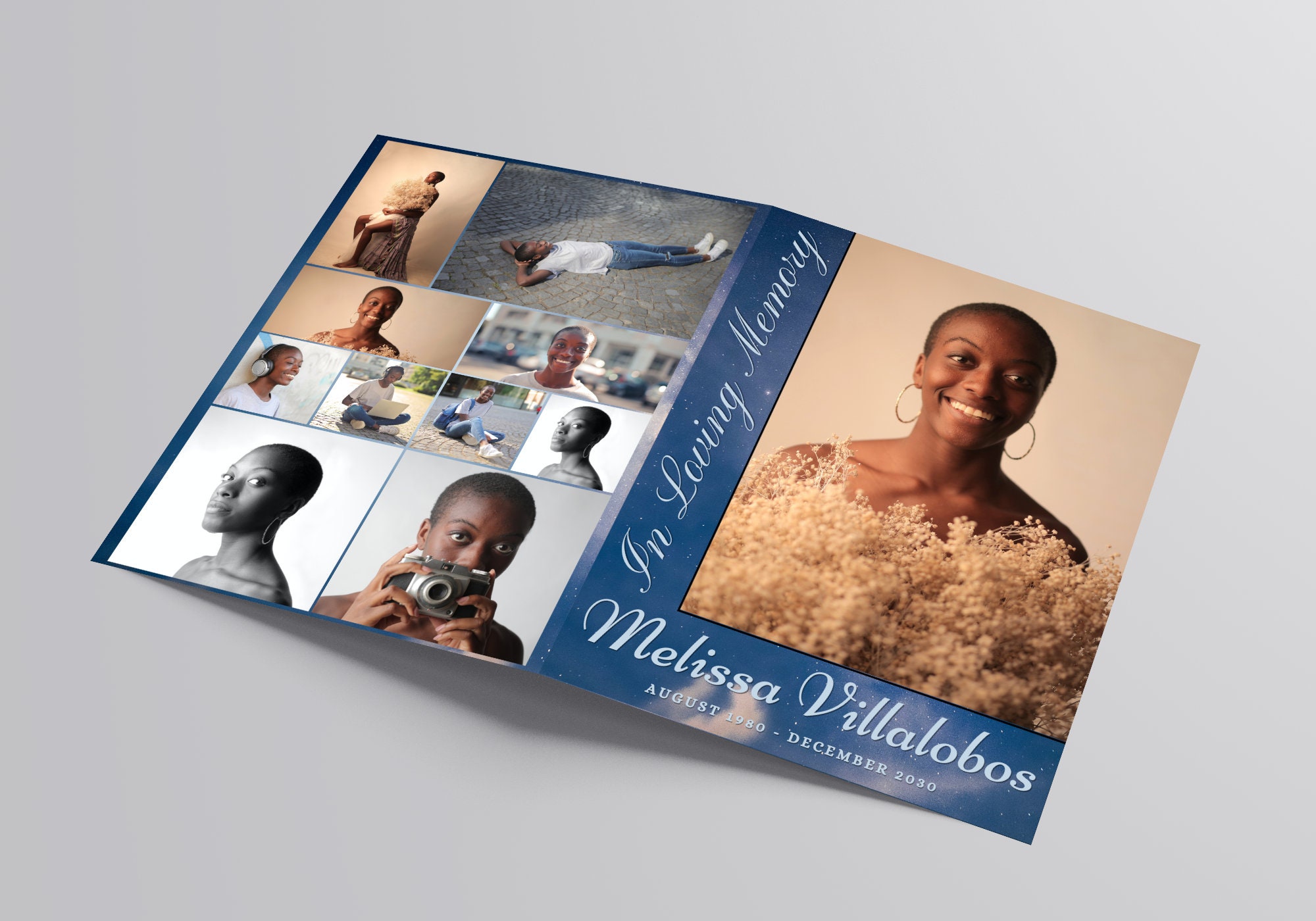 Funeral Program Bi-fold Brochure - Night Sky Obituary Template Design ...