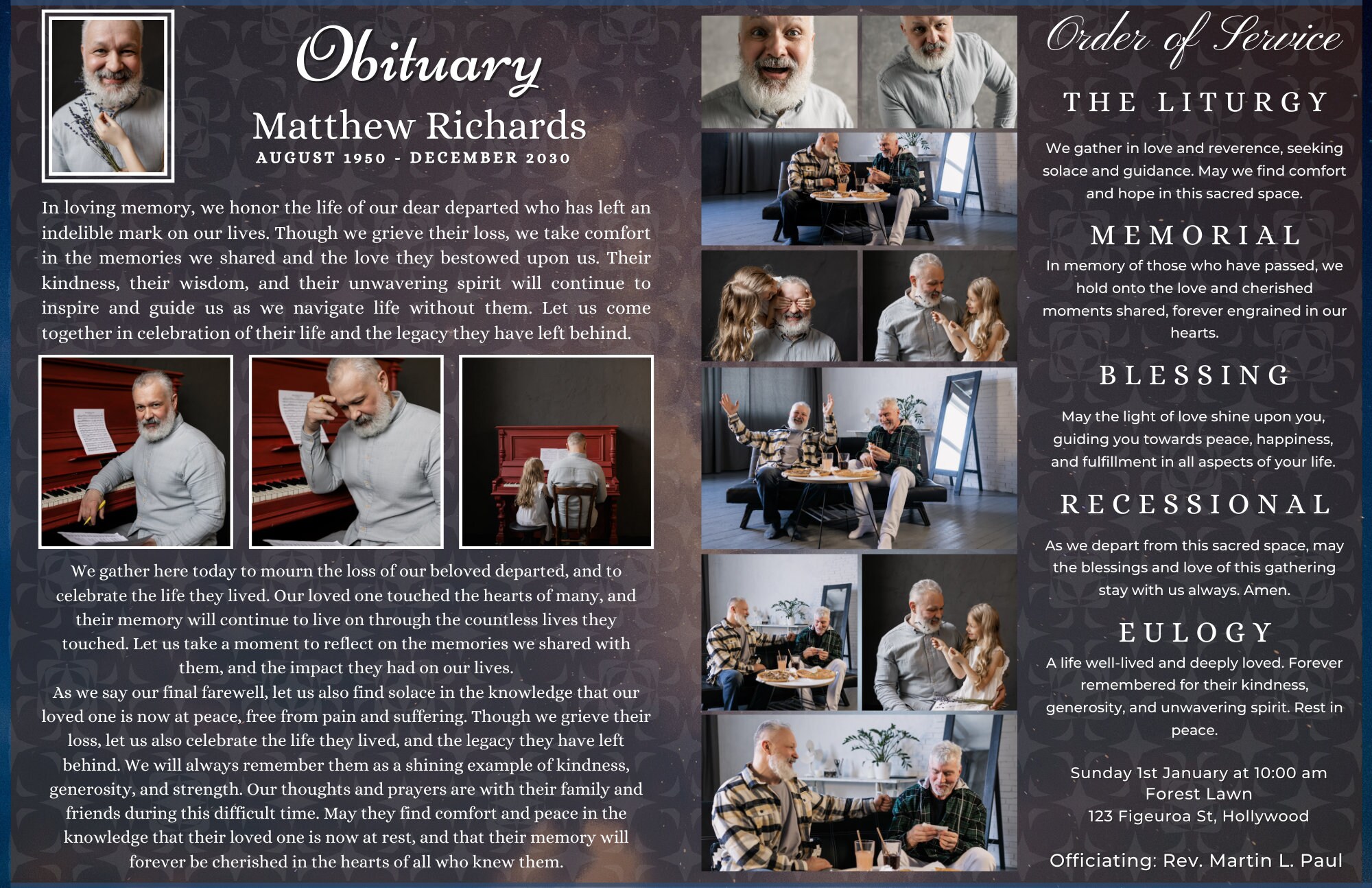 Funeral Program Bi-fold Brochure - Full Image Obituary Template Design ...