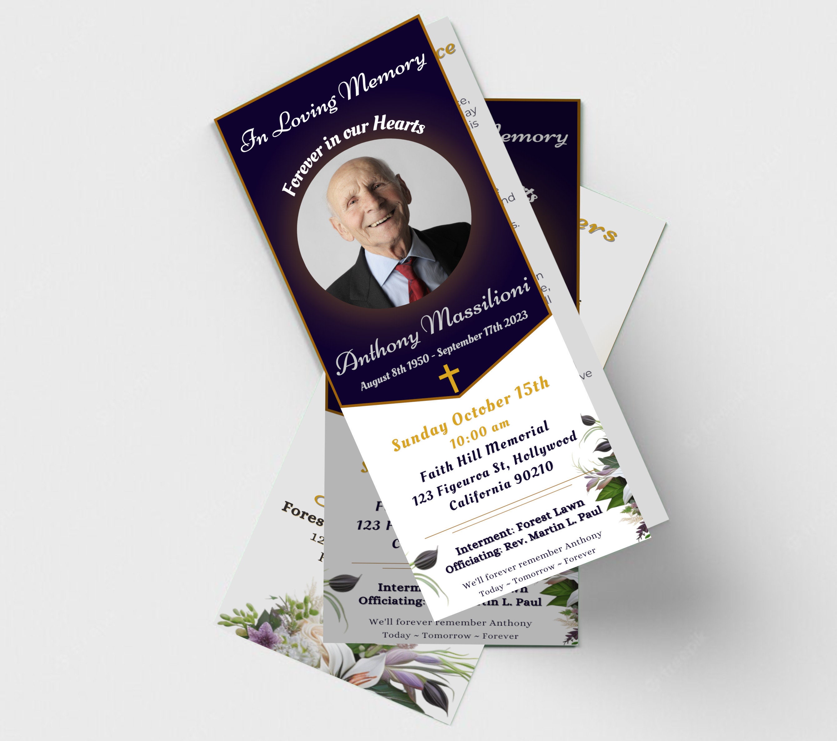 Funeral Obituary Program - Half-fold Brochure - Fully Editable Custom ...