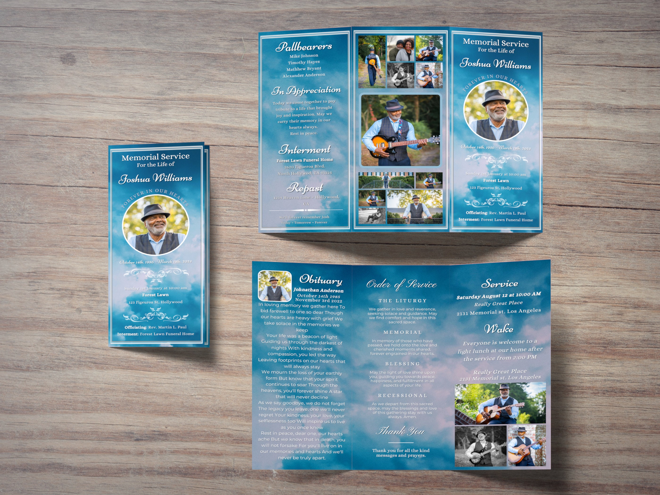 Funeral Program Tri-fold Brochure Dark Blue Sky Template Instant ...