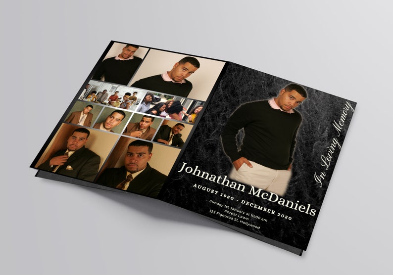 Funeral Program Bi-fold Brochure 8 Pages Elegant Custom Design editable ...