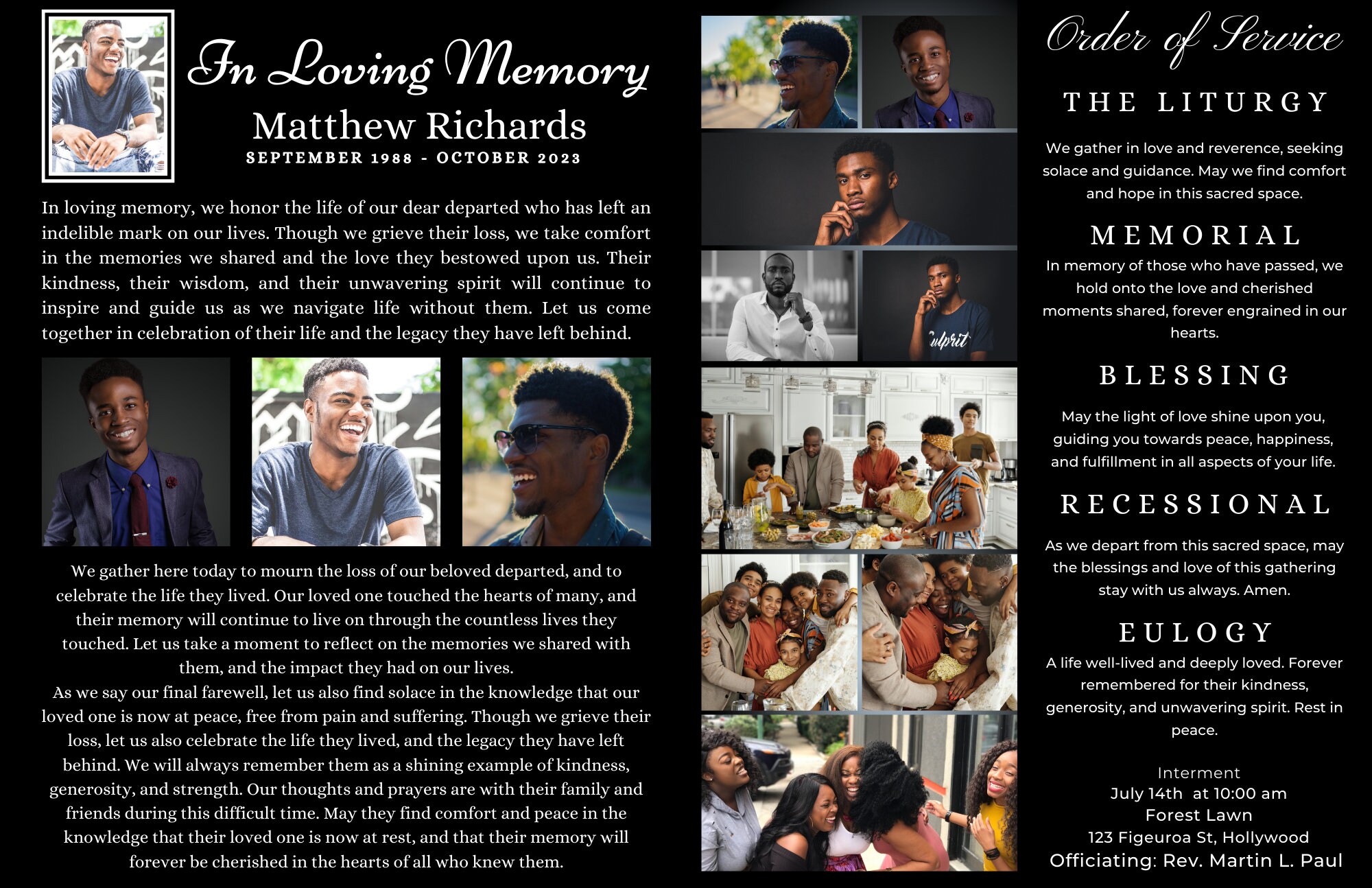 Editable Funeral Program Template | 4 Pages | Obituary & Order of ...
