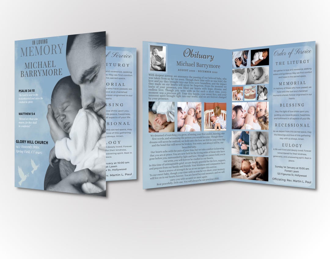 Baby Boy Funeral Program Template | 4 Page Booklet | Photo Gallery ...