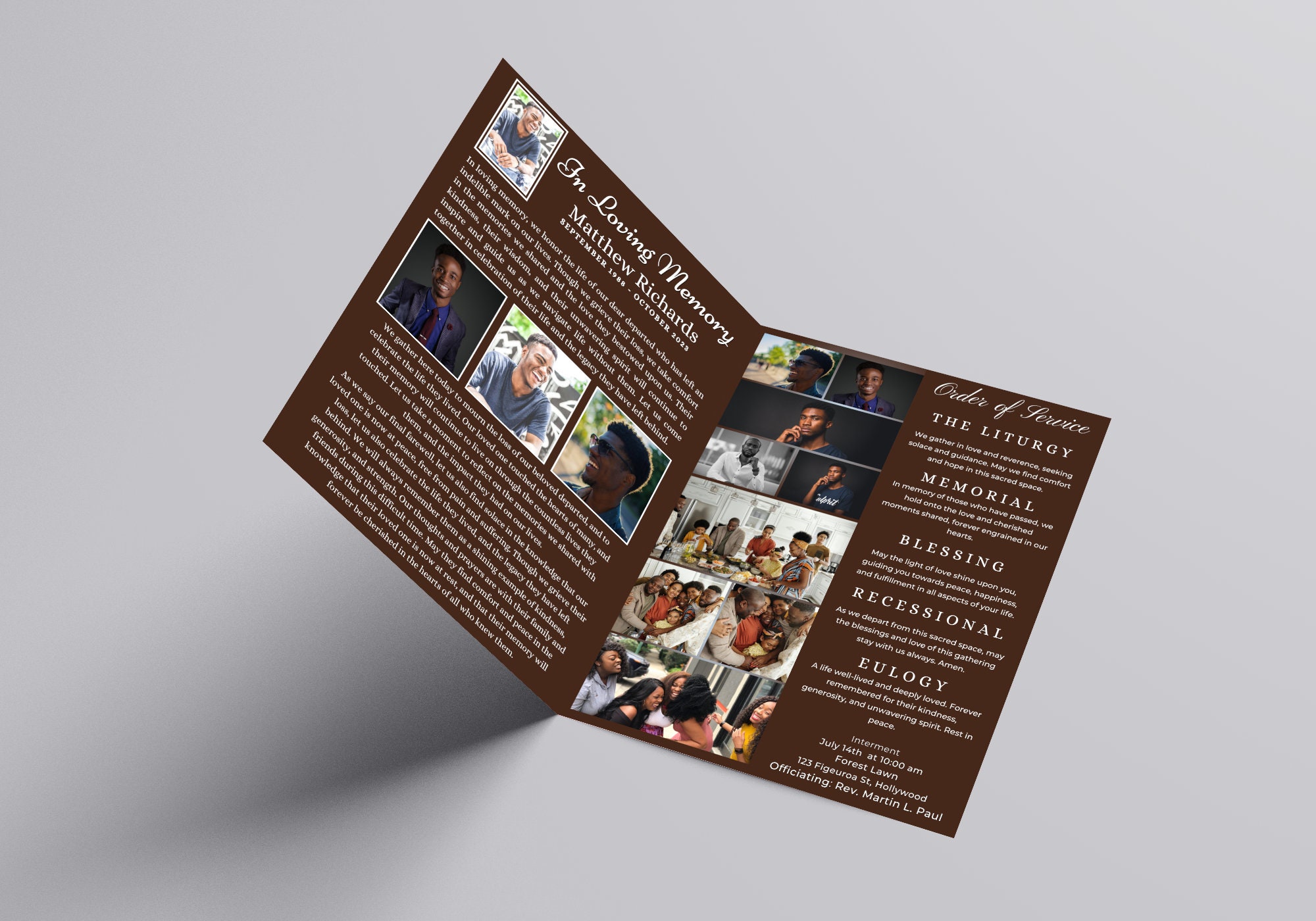 Funeral Program Template 4 Page Booklet Self Edit With Canva Triangular ...