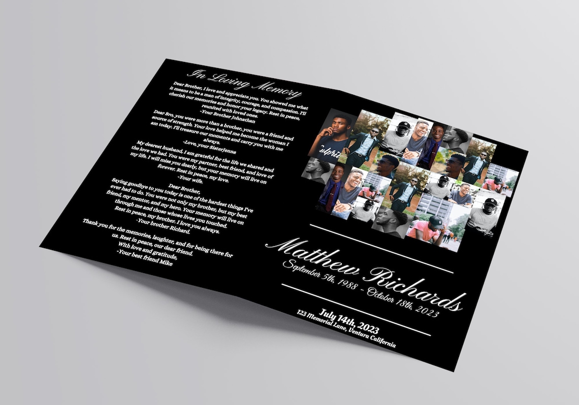 Funeral Program Template Modern Photo Album Collage Fully Self Editable ...