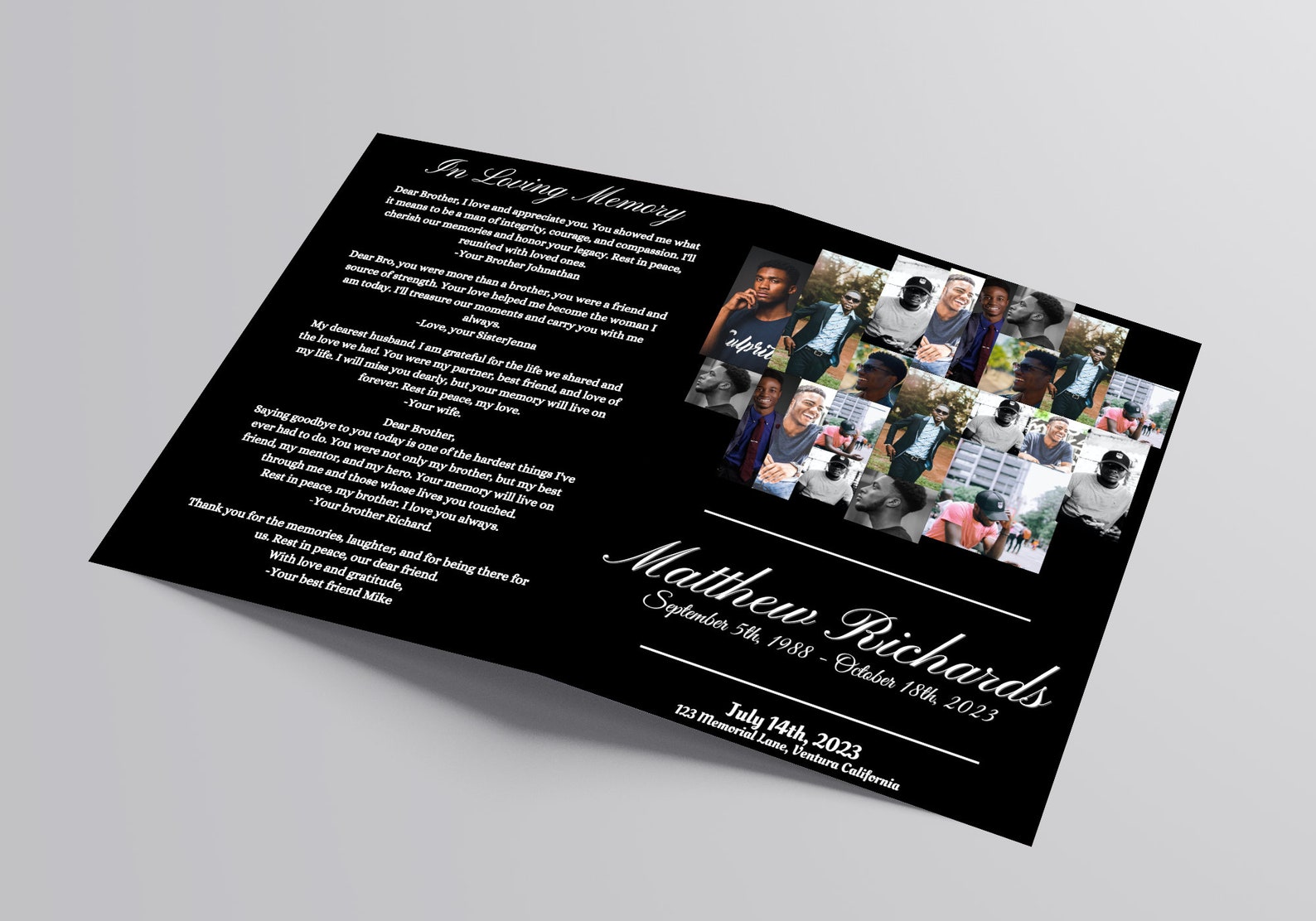 Funeral Program Template | Modern Photo Album Collage | Fully Self ...