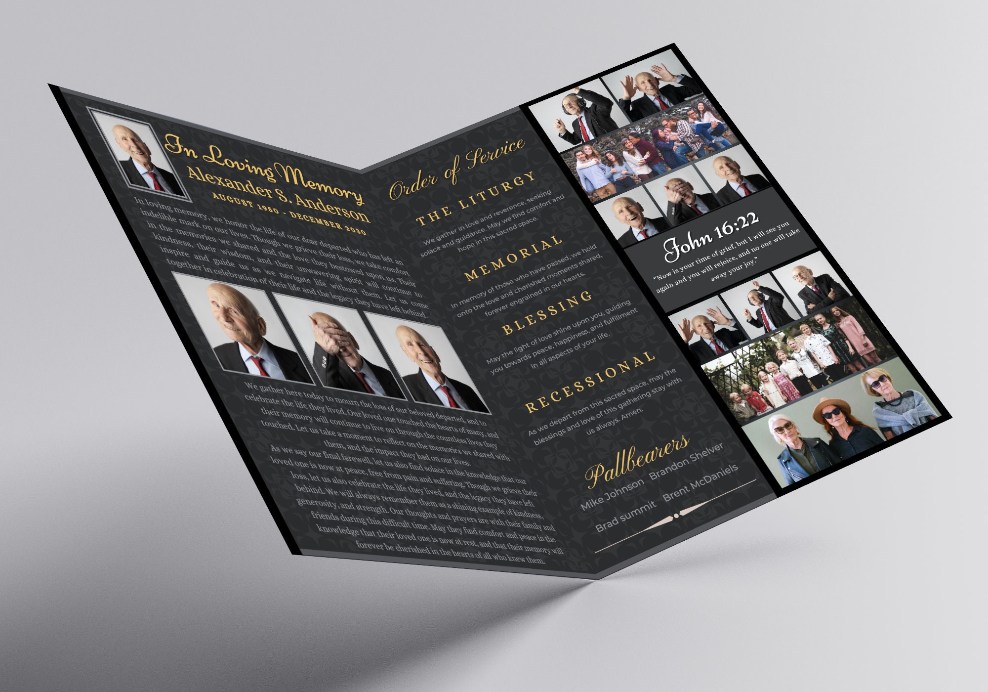 Elegant Funeral Obituary Program Brochure Template - Self Edit Design ...
