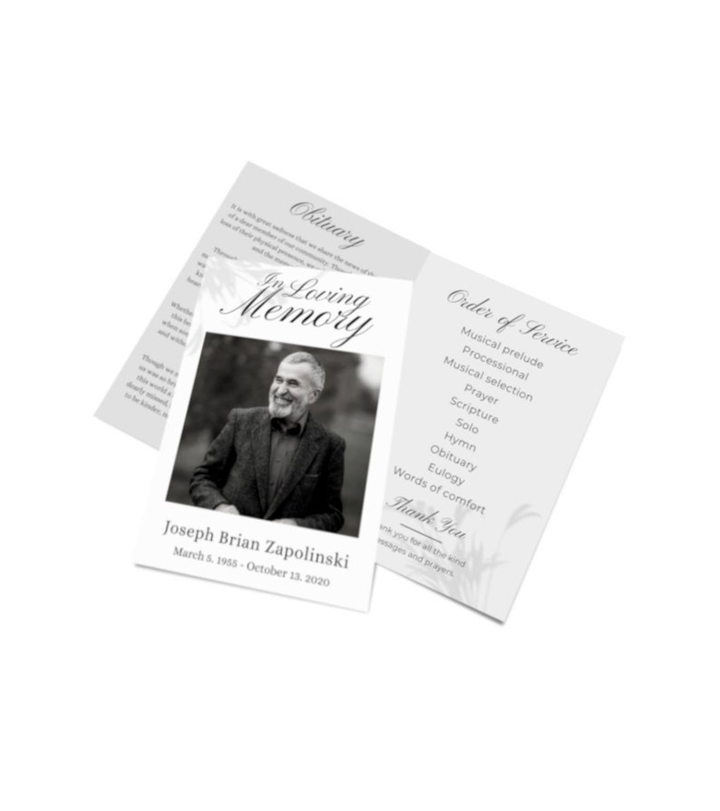 Simple Funeral Memorial Program Folding Card Template - Instant ...