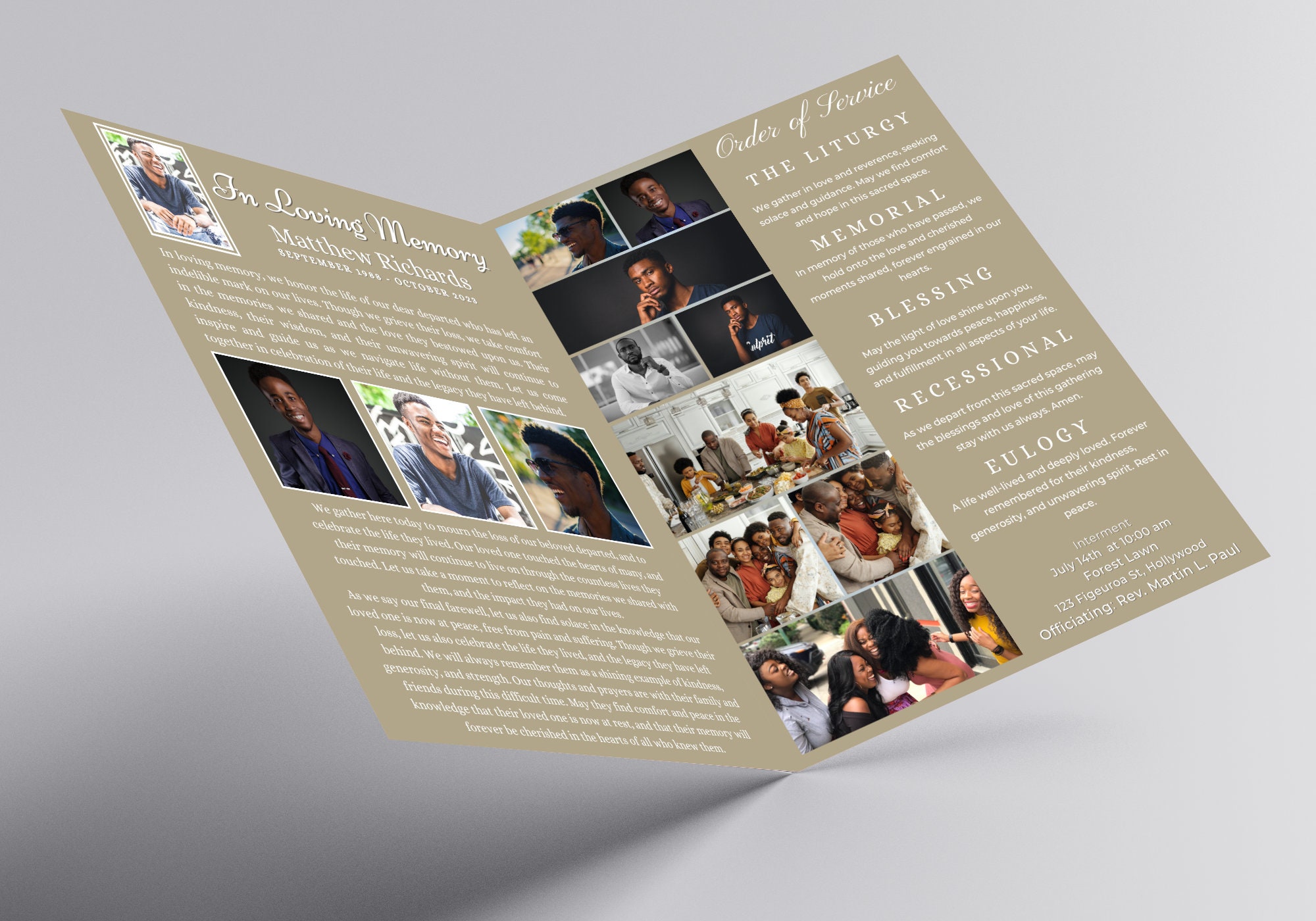 Funeral Program Template | 4 Page Booklet Brochure | Self Edit With ...