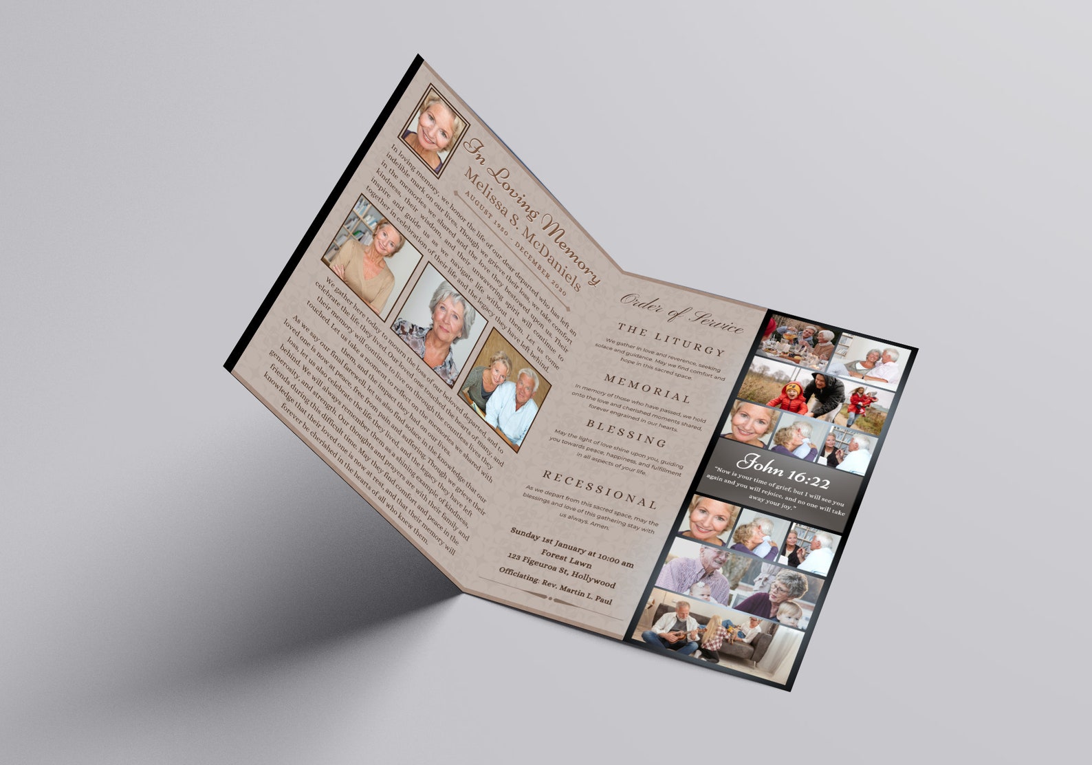 Funeral Program Bi-fold Brochure 4 Pages - Elegant Custom Design ...
