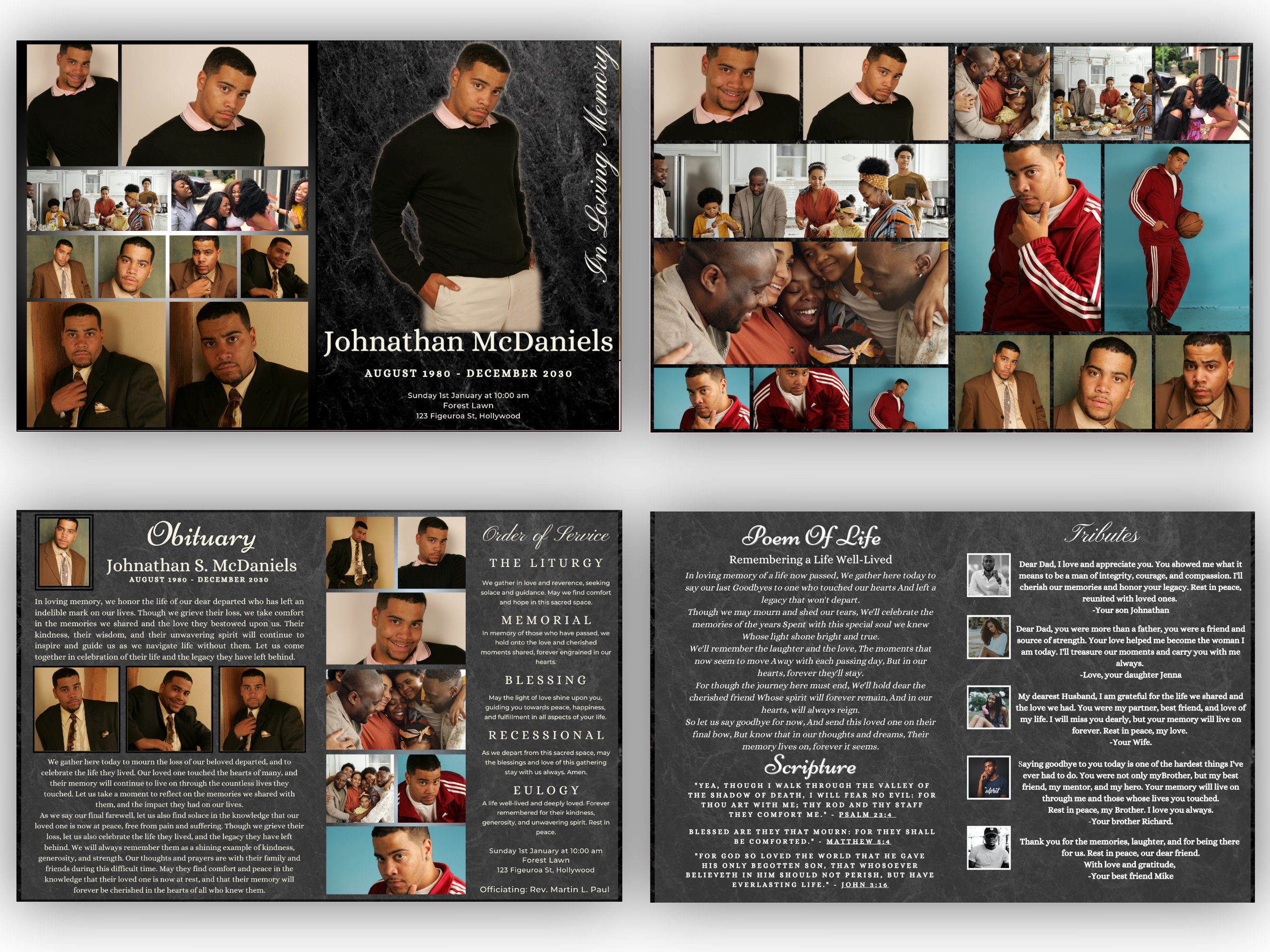 Funeral Program Bi-fold Brochure 8 Pages Elegant Custom Design editable ...