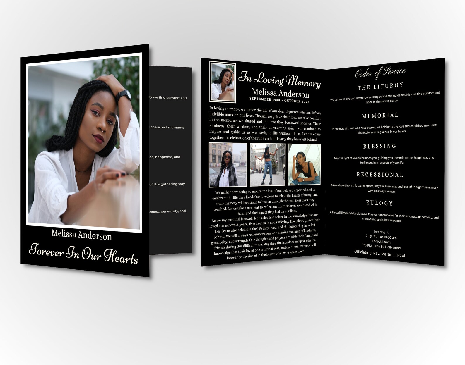Obituary Program Template Large Framed Photo on Cover With Order of ...
