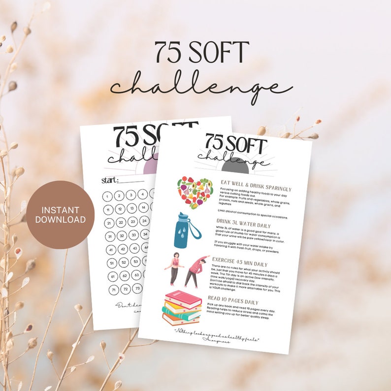 75 Soft Challenge Tracker Printable Summary and Daily Log Mindful ...