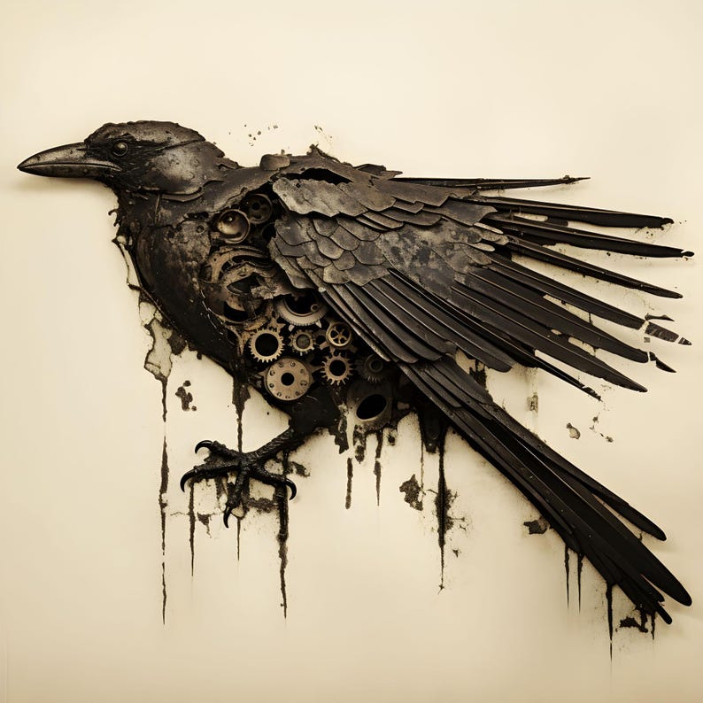 Mechanical Crow ~digital Download~ Steampunk Crow Clockwork and Gears ...