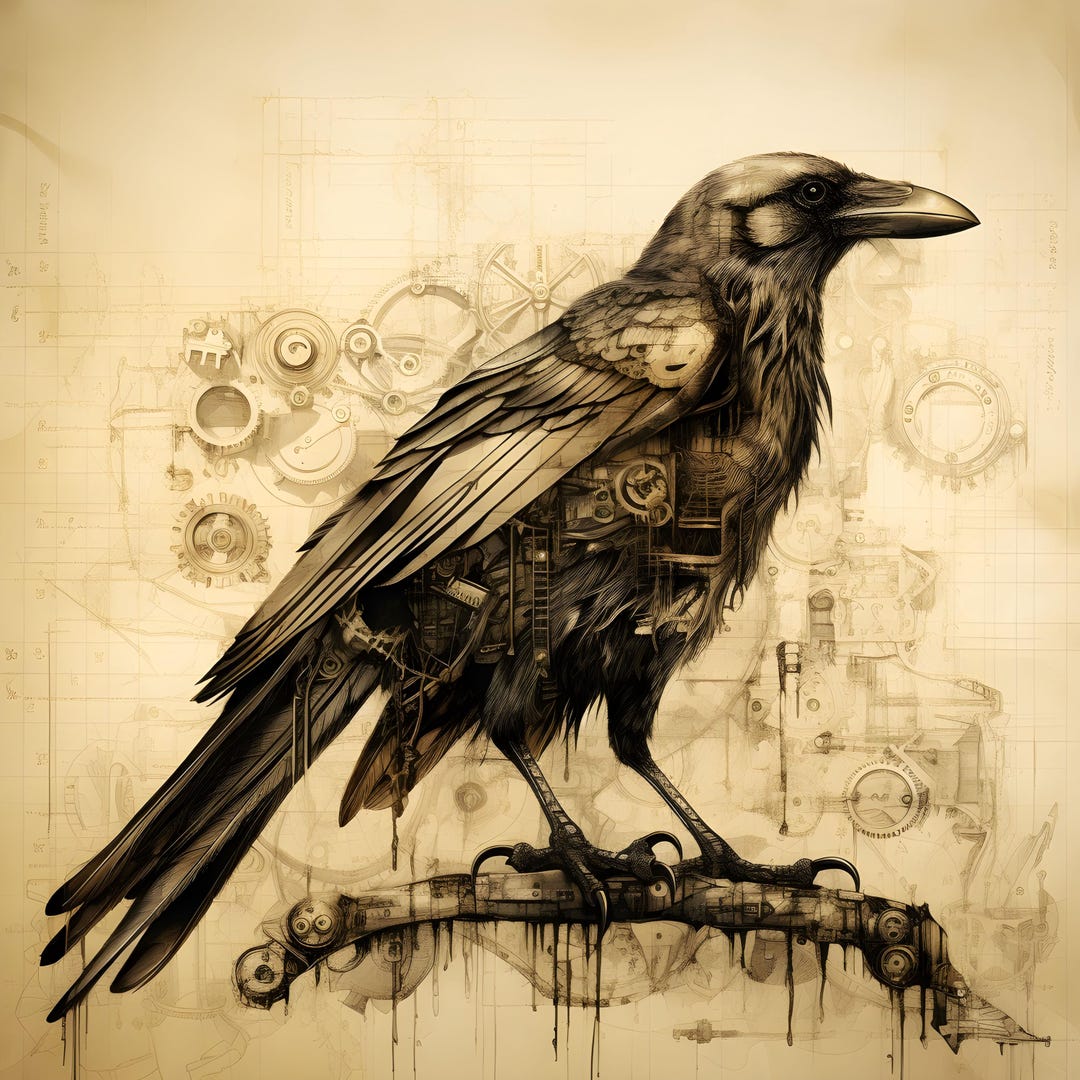 Clockwork Raven ~digital Download~ Steampunk Gears Sepia Background ...