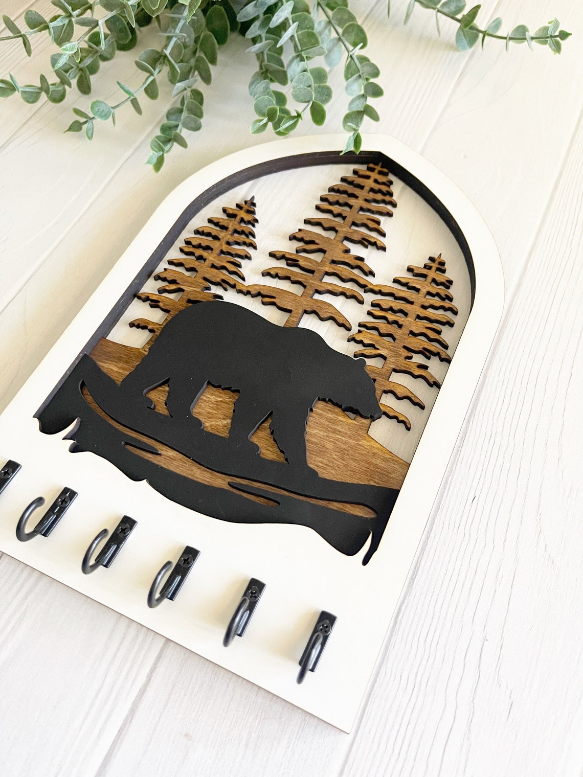 Rustic Cabin Bear Wall Key Holder - Wood Layered Sign Home Decoration ...