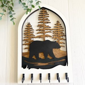 Rustic Cabin Bear Wall Key Holder - Wood Layered Sign Home Decoration ...