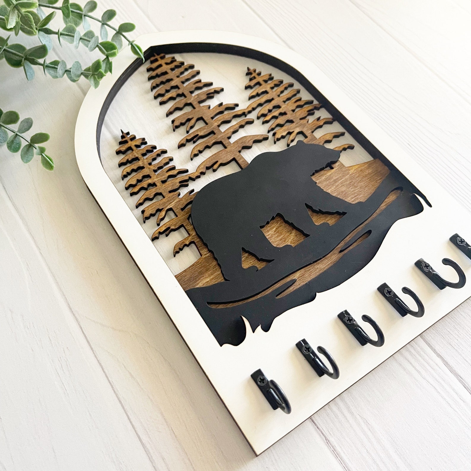 Rustic Cabin Bear Wall Key Holder - Wood Layered Sign Home Decoration ...