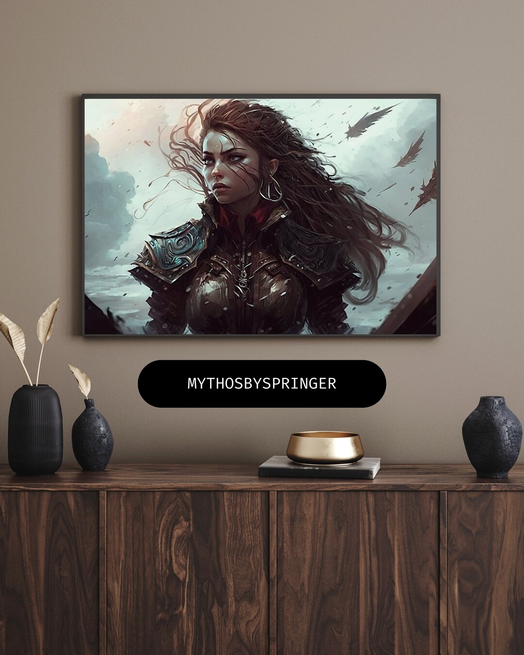 Portrait of a Valkyrie, Norse Mythology, Mural, Rammed Picture, Mural ...