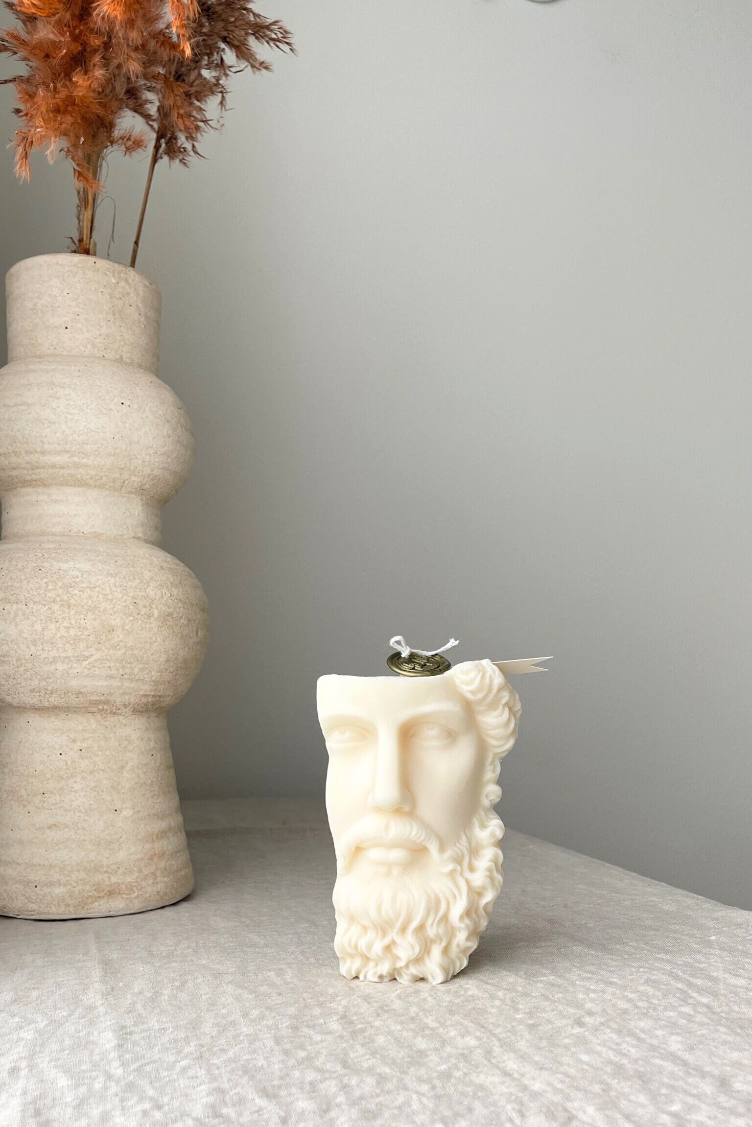 Apartment Decor, Pillar Candles, Greek Sculpture Candle, Greek Male ...