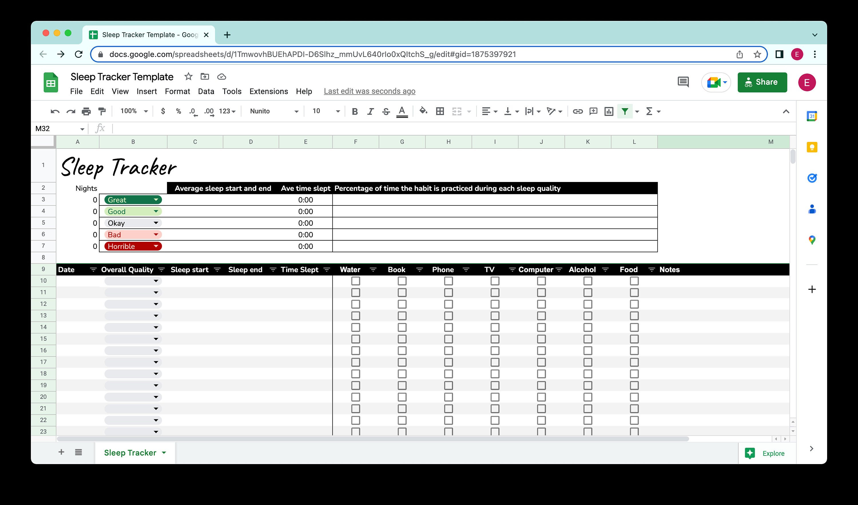 Sleep Tracker Template - Etsy
