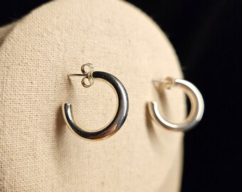 Silver Hoop Post Earrings, Organic Hoop Posts, Hammered Silver Earrings ...