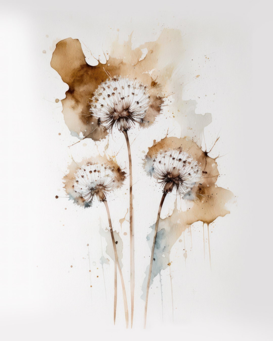 Dandelion Flower Watercolor #1 Art, Printable Wildflower Wall Art, Three Dandelions Digital ...