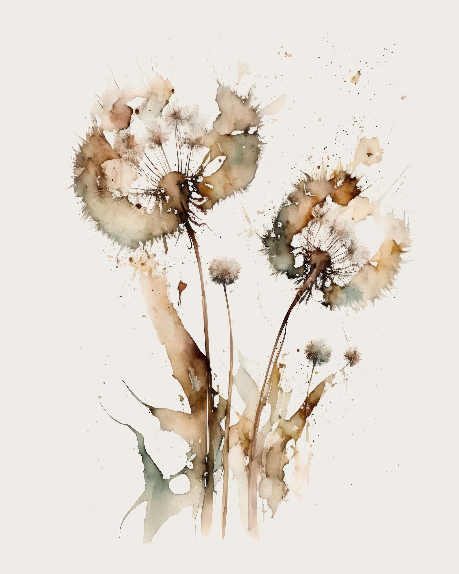 Dandelion Flower Watercolor 2 Art, Printable Wildflower Wall Art, Three ...