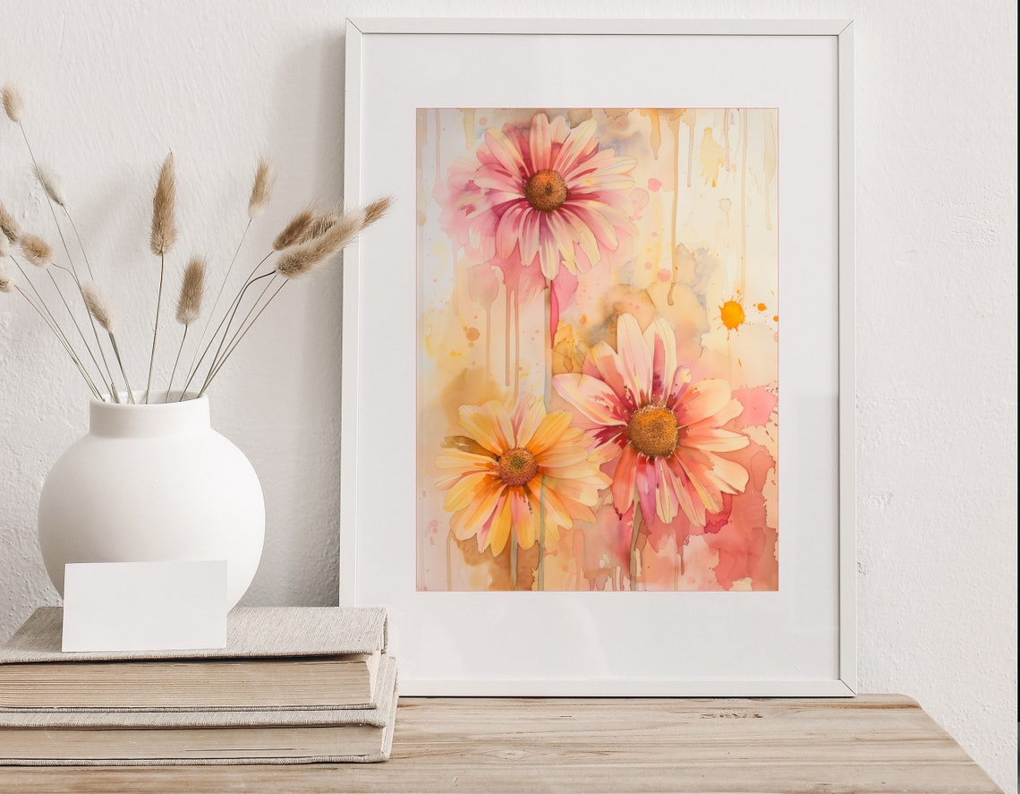 Daisy Watercolor Art | Daisies Print, Flowers Home Decor, Floral Poster ...