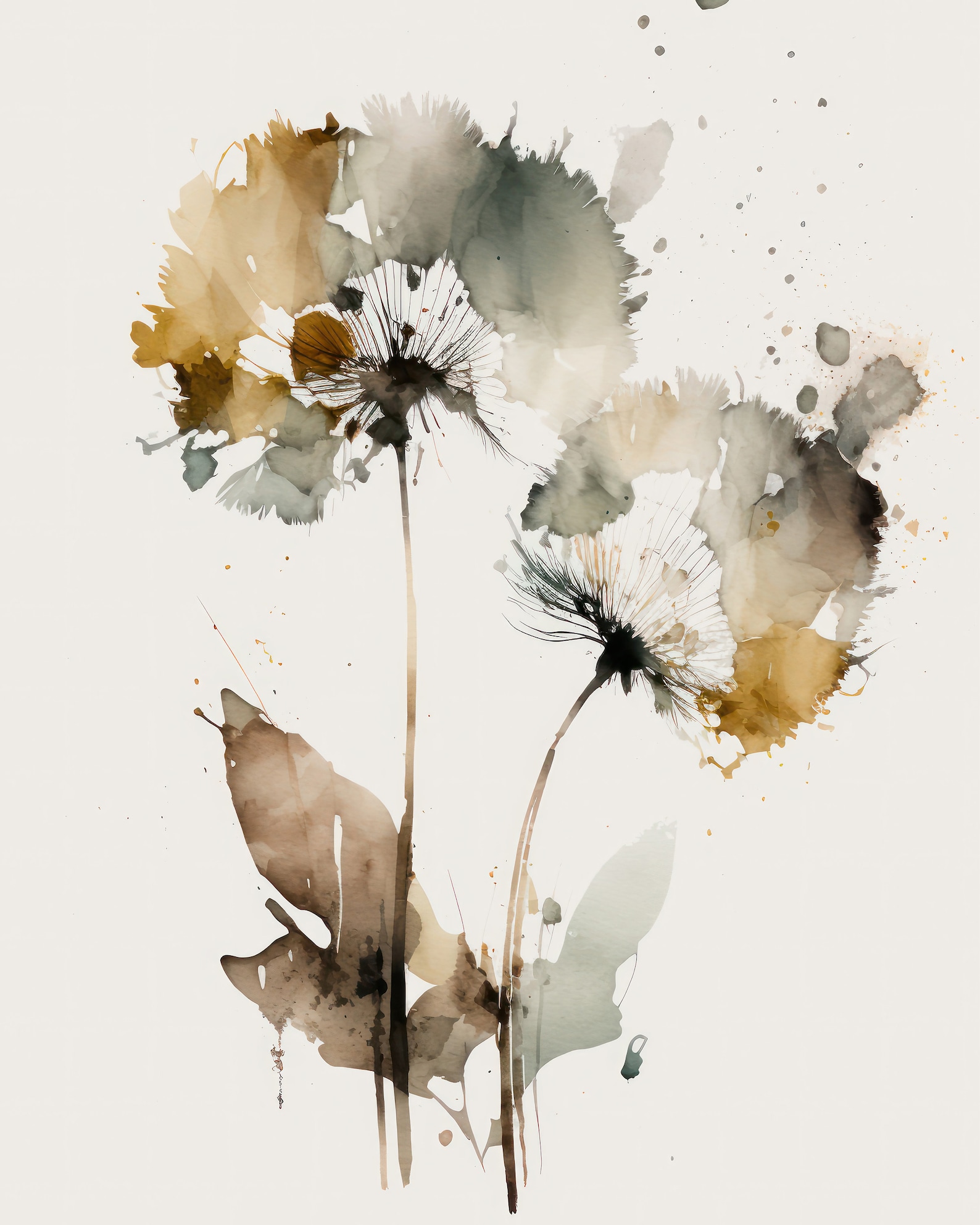 Dandelion Flower Watercolor #3 Art, Printable Wildflower Wall Art ...