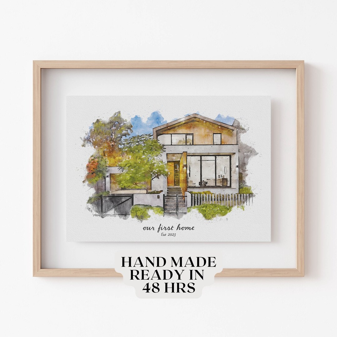 Minimalist Watercolour Sketch of Your Home, Personalized Digital House ...