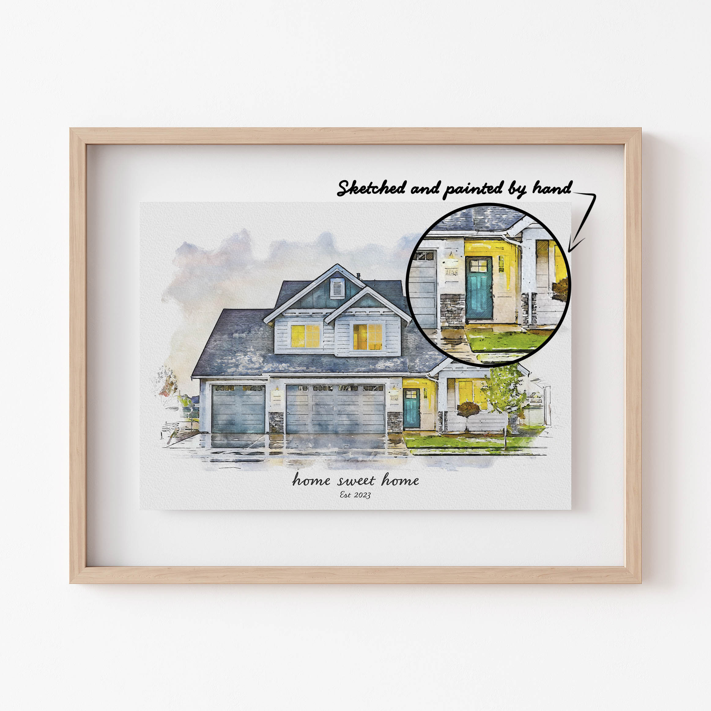 Minimalist Watercolour Sketch of Your Home, Personalized Digital House ...