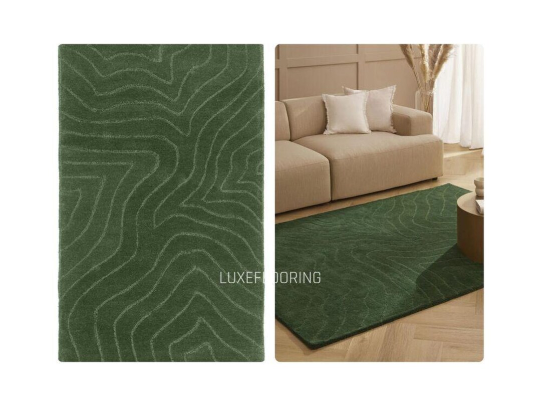 Emerald Green Wool Rug Hand Tufted Rugs Carpets 4x6, 5x7, 5x8, 6x9 Area ...