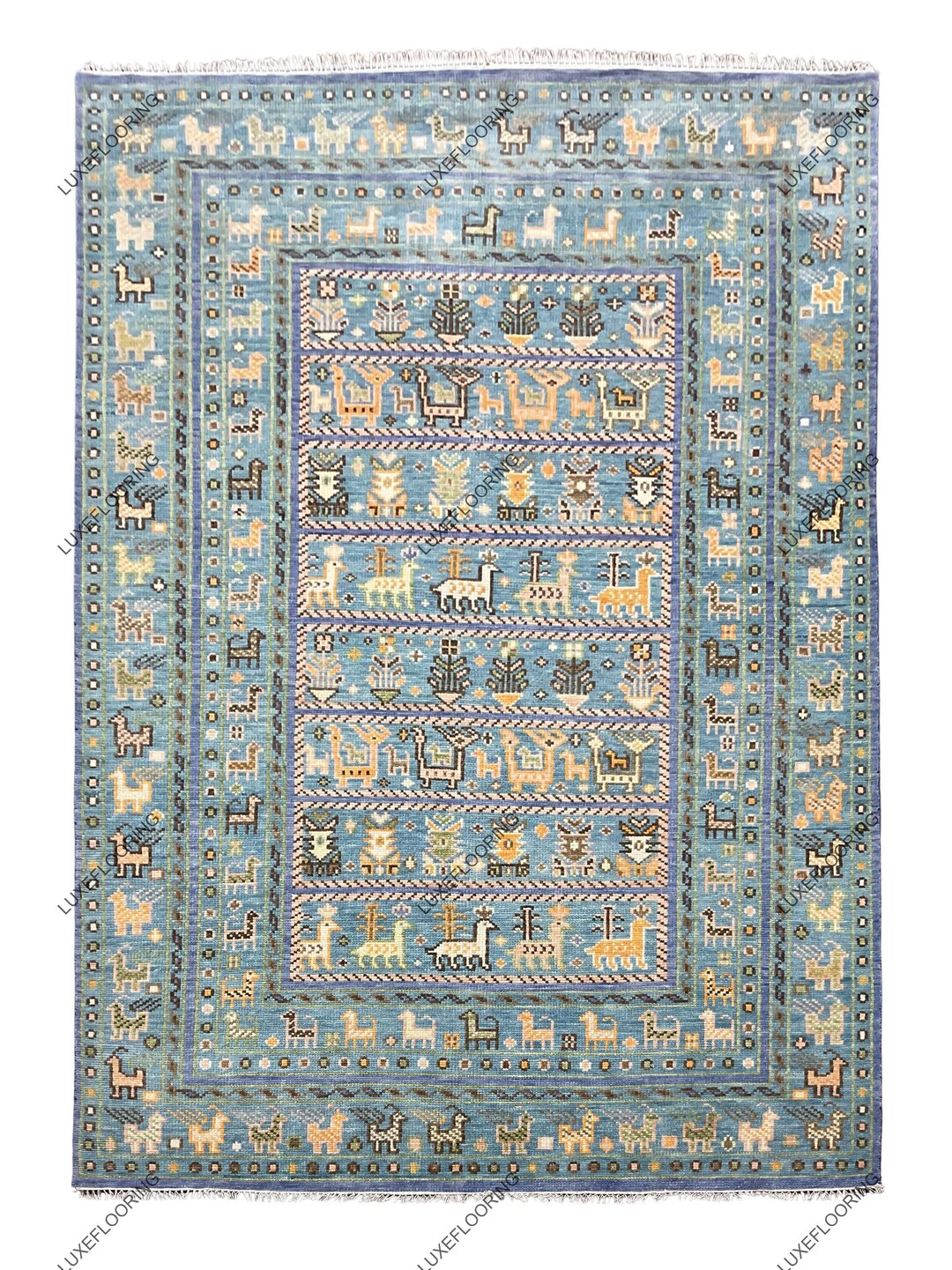 Tapete Shabargan azul estilo afegão feito à mão 4x6, 5x8, 6x9, 8x10, 9x12, 10 x 14 pés Tapete ...