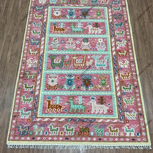 Exquisite Pink Hand Knotted Indo Shabargan Rug 4x6, 5x8, 6x9, 8x10, 9x12, 10x14 Ft Handmade ...