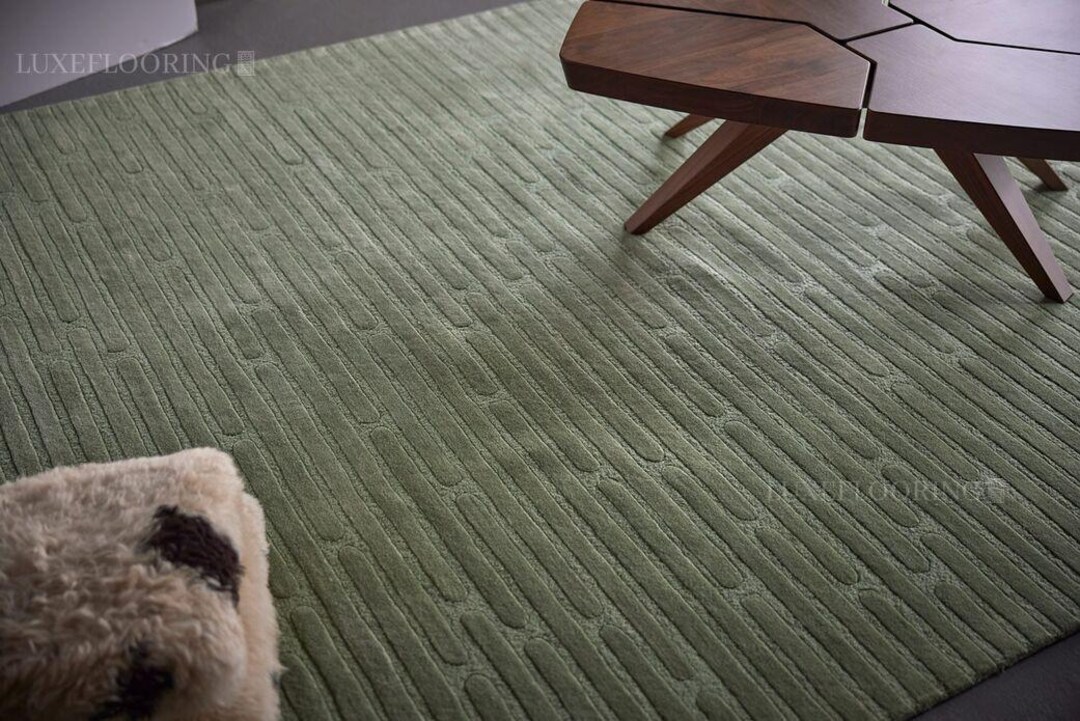 Premium Quality Modern Abstract Sage 9x12 Handmade Loop Cut Designer ...