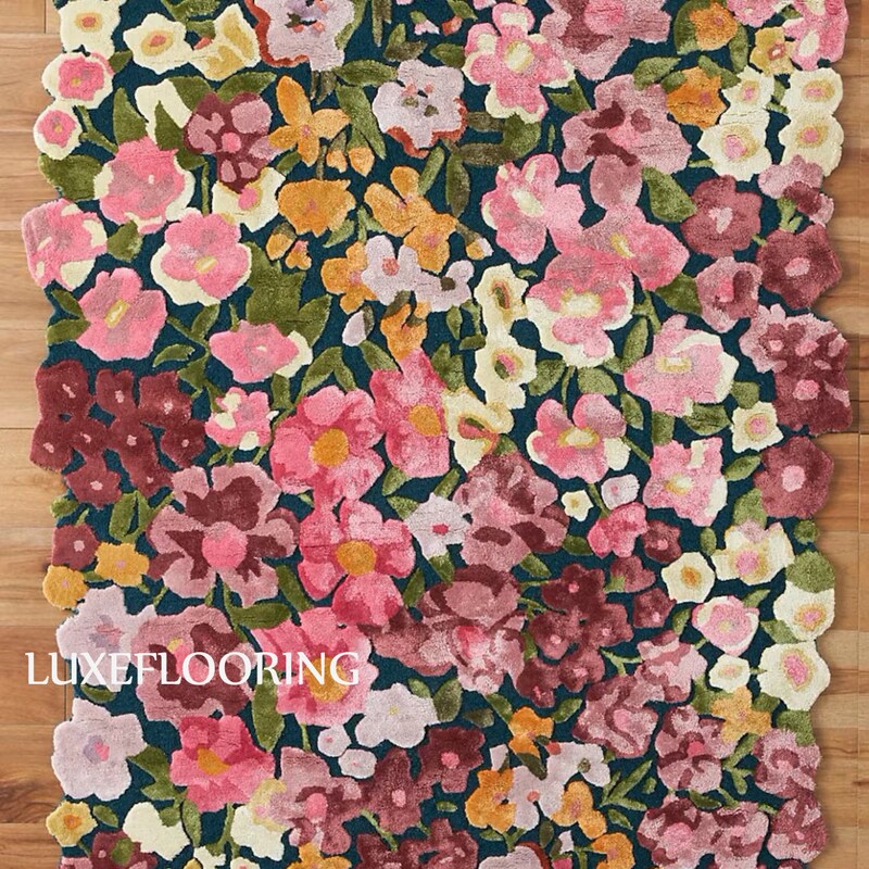 Pink Floral Rug - Etsy