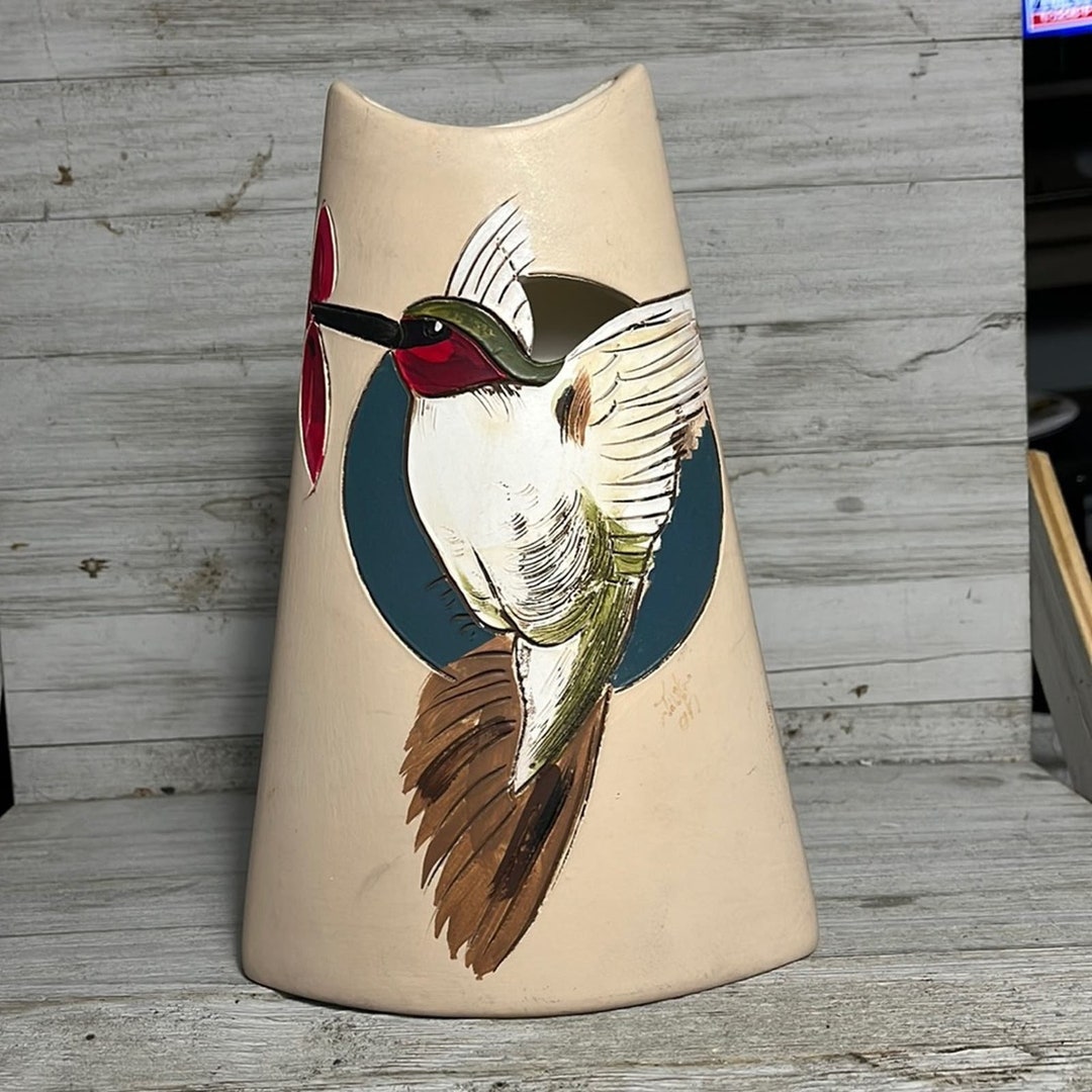 Hummingbird Vase, Hand Painted, c 1987, Collectible Rustic Vase, - Etsy