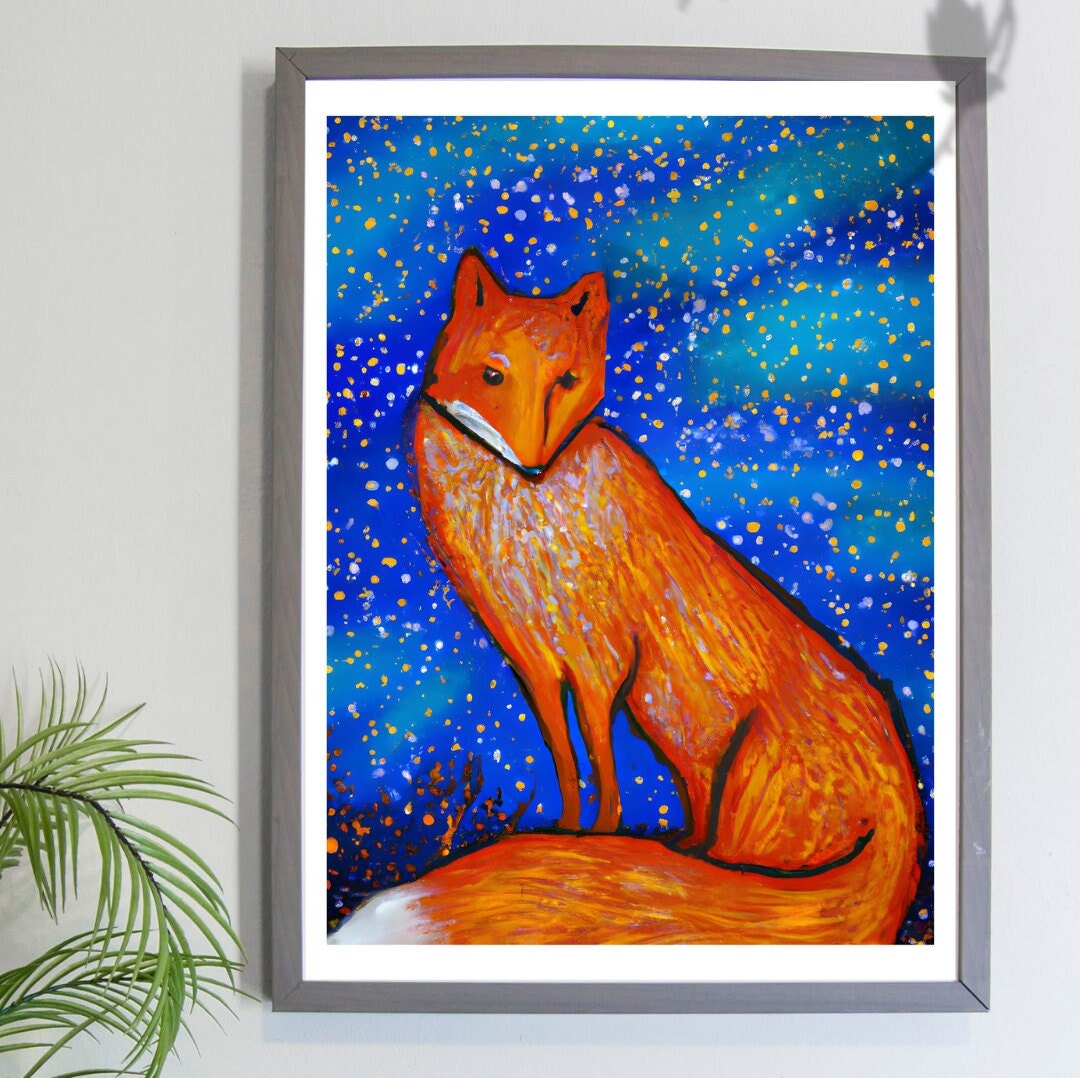 Starry Night Fox Painting L Van Gogh Inspired L AI Generated Art L Fox ...