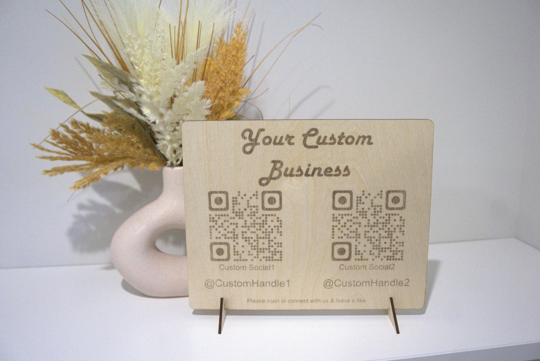 Wood Engraved Social Media QR Code Sign - Etsy