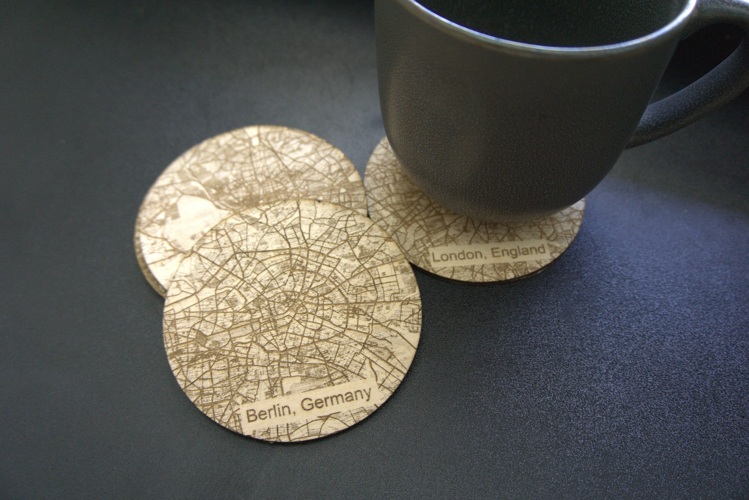 Custom Map Engraved Wood Coaster Set: Iconic Cities Edition - Etsy