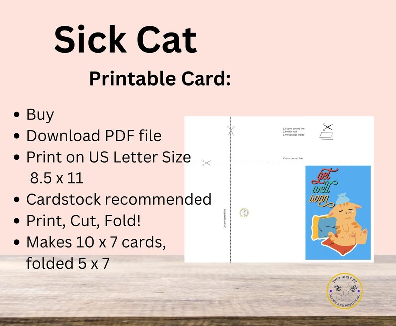 Get Well Sick Cat Card Printable Greeting Card Instant - Etsy