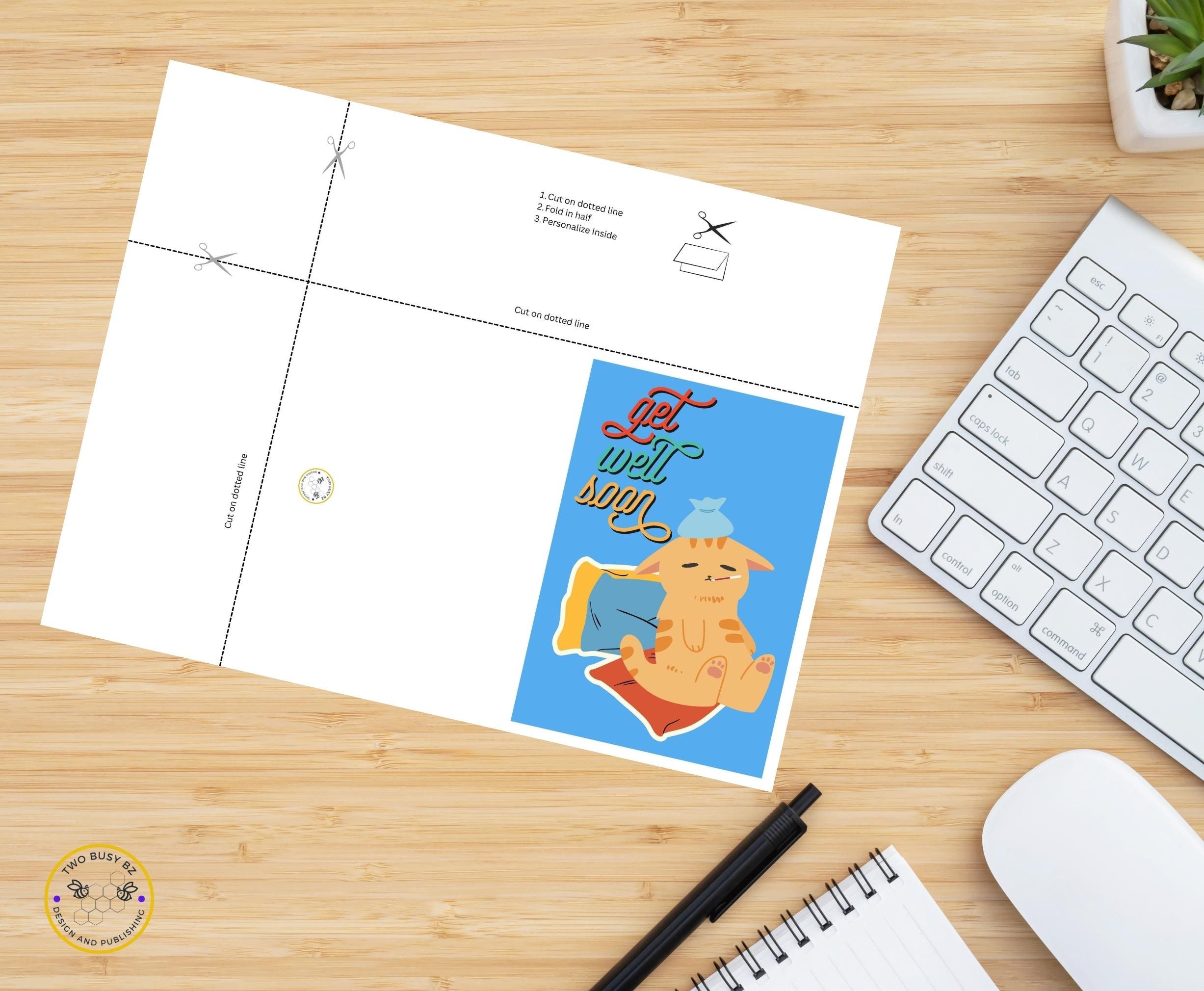 Get Well Sick Cat Card Printable Greeting Card Instant - Etsy