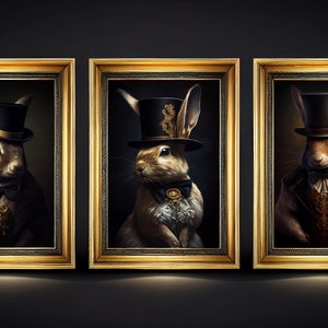 Set of 3 Fancy Dressed Rabbit Portraits, Animal Portrait Digital Files ...