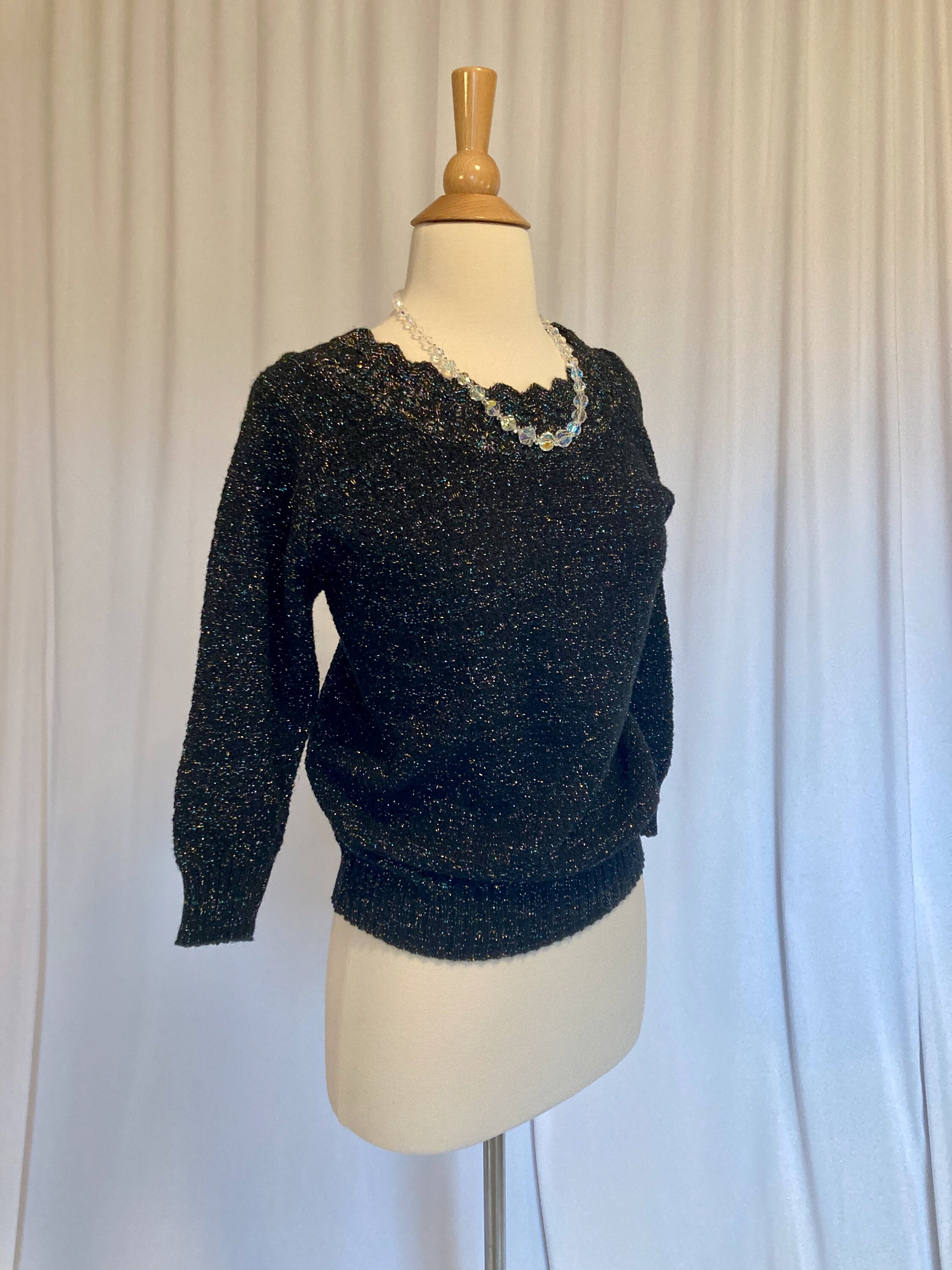 1980s Black and Metallic Sparkling Kate Collins Sweater Medium - Etsy