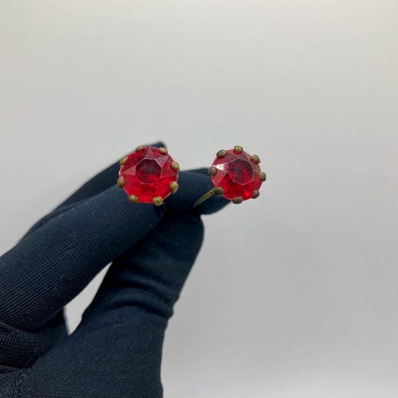 Pair of Antique Hat Pins with Red Glass Stones | OS - Gem
