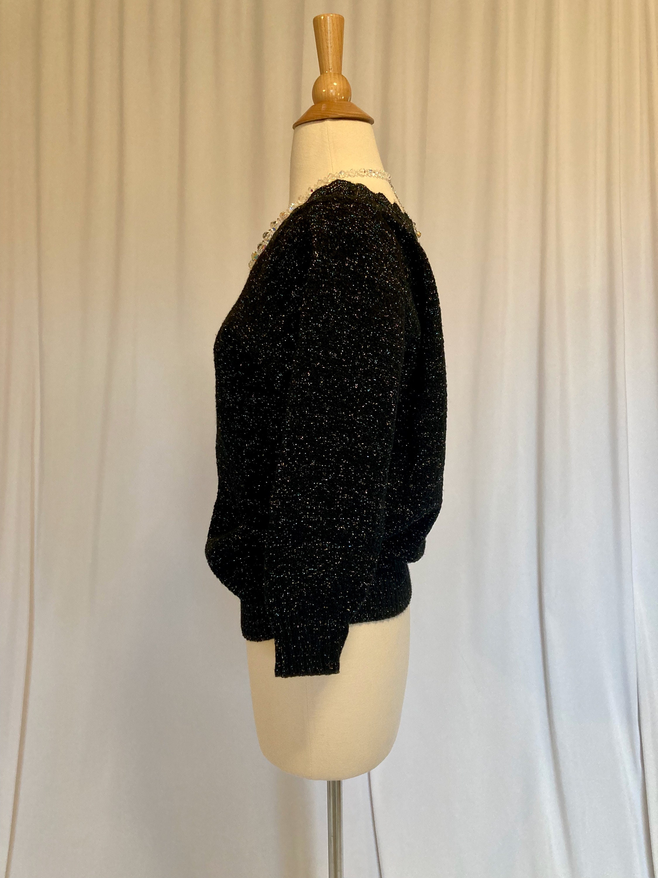 1980s Black and Metallic Sparkling Kate Collins Sweater Medium - Etsy